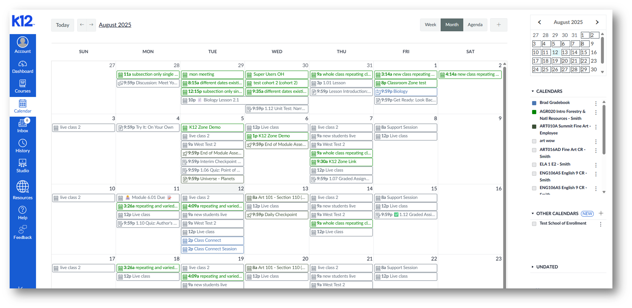 K12 School (OLS) Using the Calendar